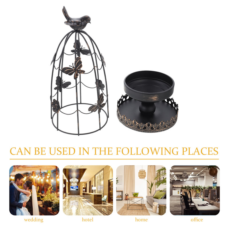 Fleur De Lis Living Iron Art Bird Cage Shaped Candleholder Creative Wedding Iron Art Candle ...
